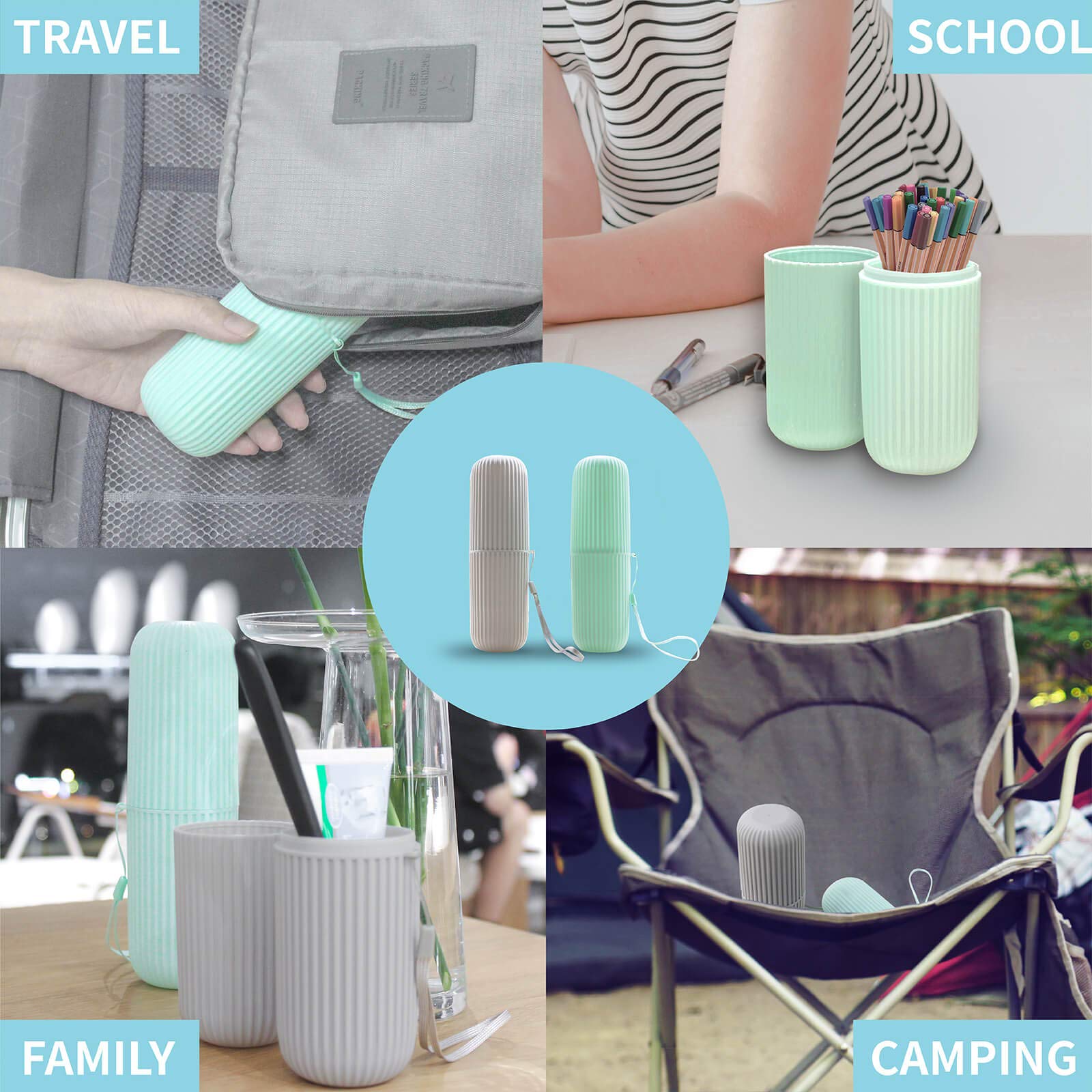 Sunenlyst 2Pcs Travel Toothbrush Holder, Portable Toothbrush Cup Case Long 7.7 inch for Traveling, Camping, Business Trip and School, Multifuction Toothbrushes Toothpaste Set