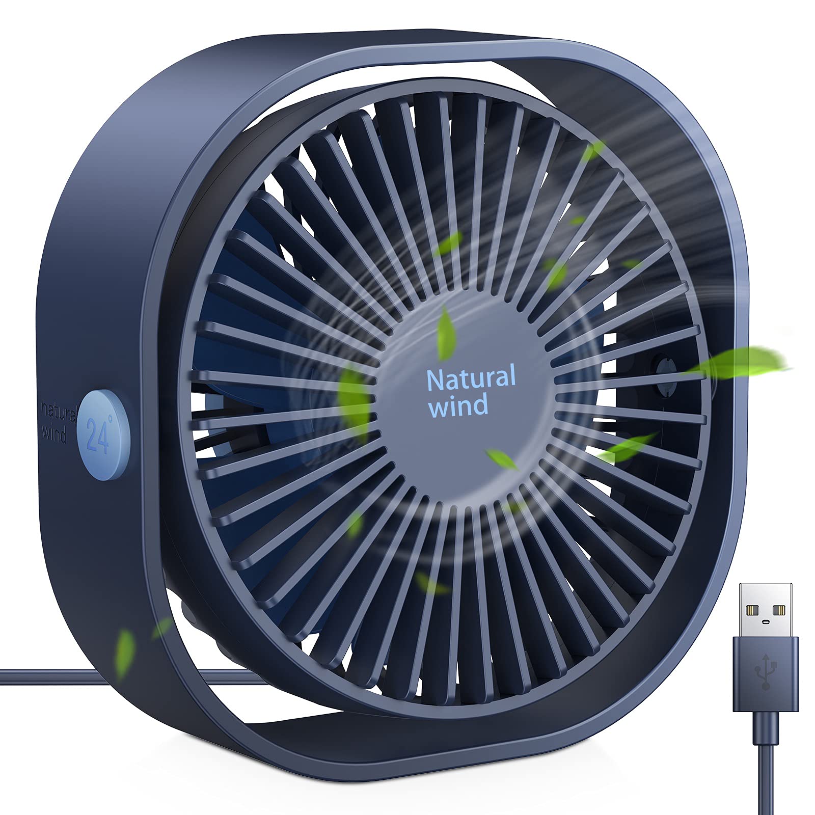 XDW Usb Fan Small Personal USB Desk Fan,3 Speeds Portable Desktop Table Cooling Fan Powered by USB,Strong Wind,Quiet Operation,for Home Office Car Outdoor Travel (Navy Blue)
