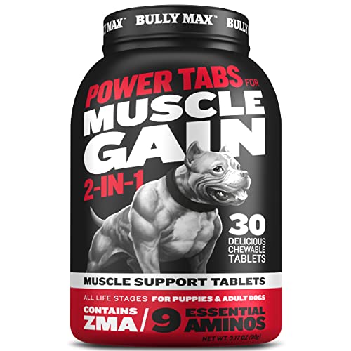Bully Max Power Tabs for Muscle Gain & Growth 2-in-1 | 30 Tablets | All Life Stages Muscle Supplement for Dogs | for Puppies & Adults | Dogs Love The Taste!