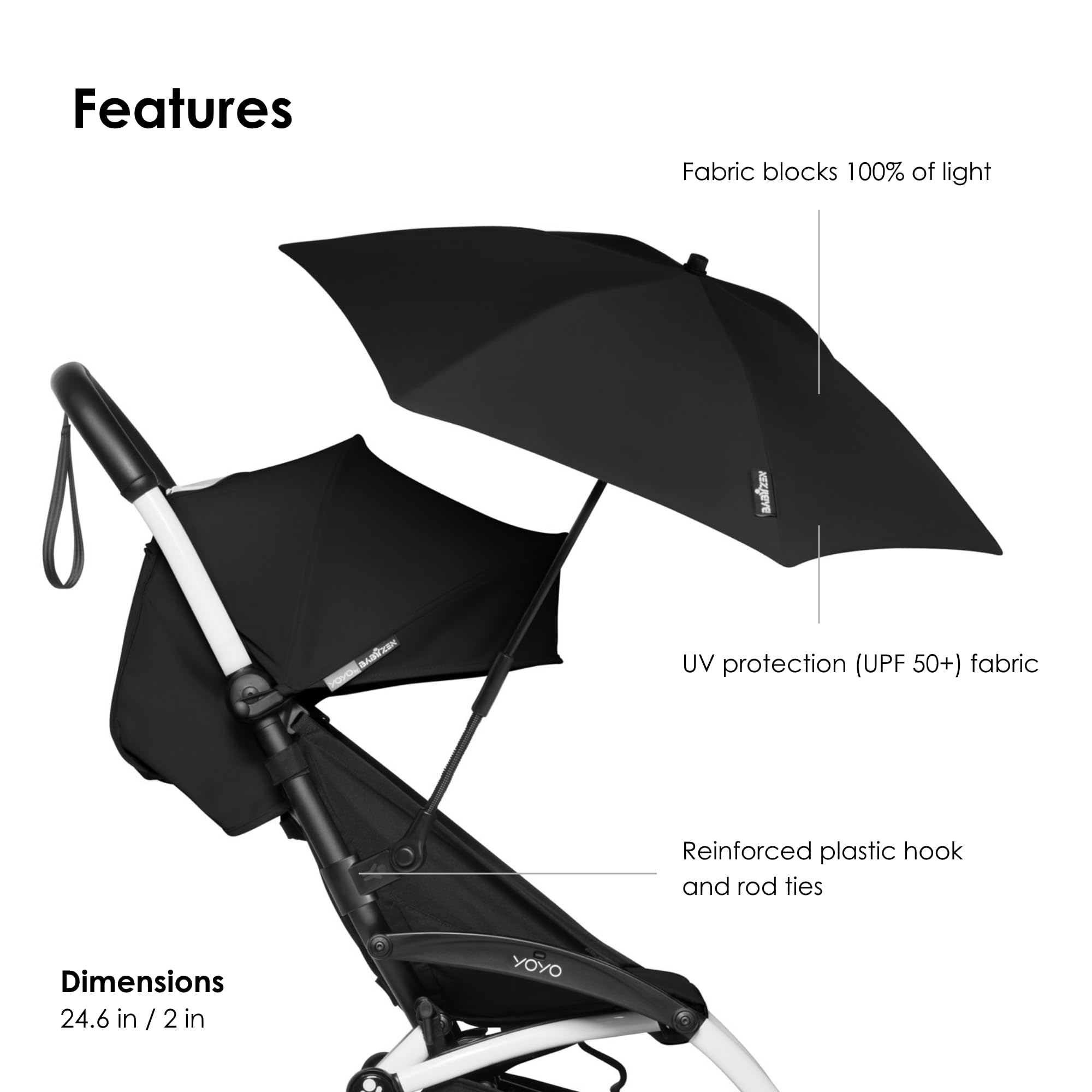 Babyzen YOYO Parasol, Black - UPF 50+ Protection - Compatible with the 0+ Newborn Pack, Bassinet, Car Seat & 6+ Color Pack