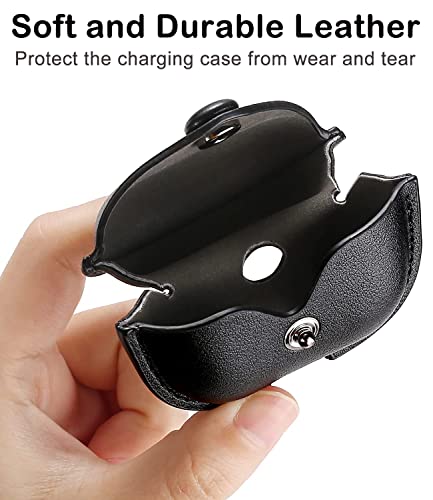 Genuine Leather Case Compatible with AirPods Pro Case, VOMA Protective Cover for Apple AirPods Pro Wireless Charging Case Headphones EarPods, Soft Leather Cover with Keychain Hook Black