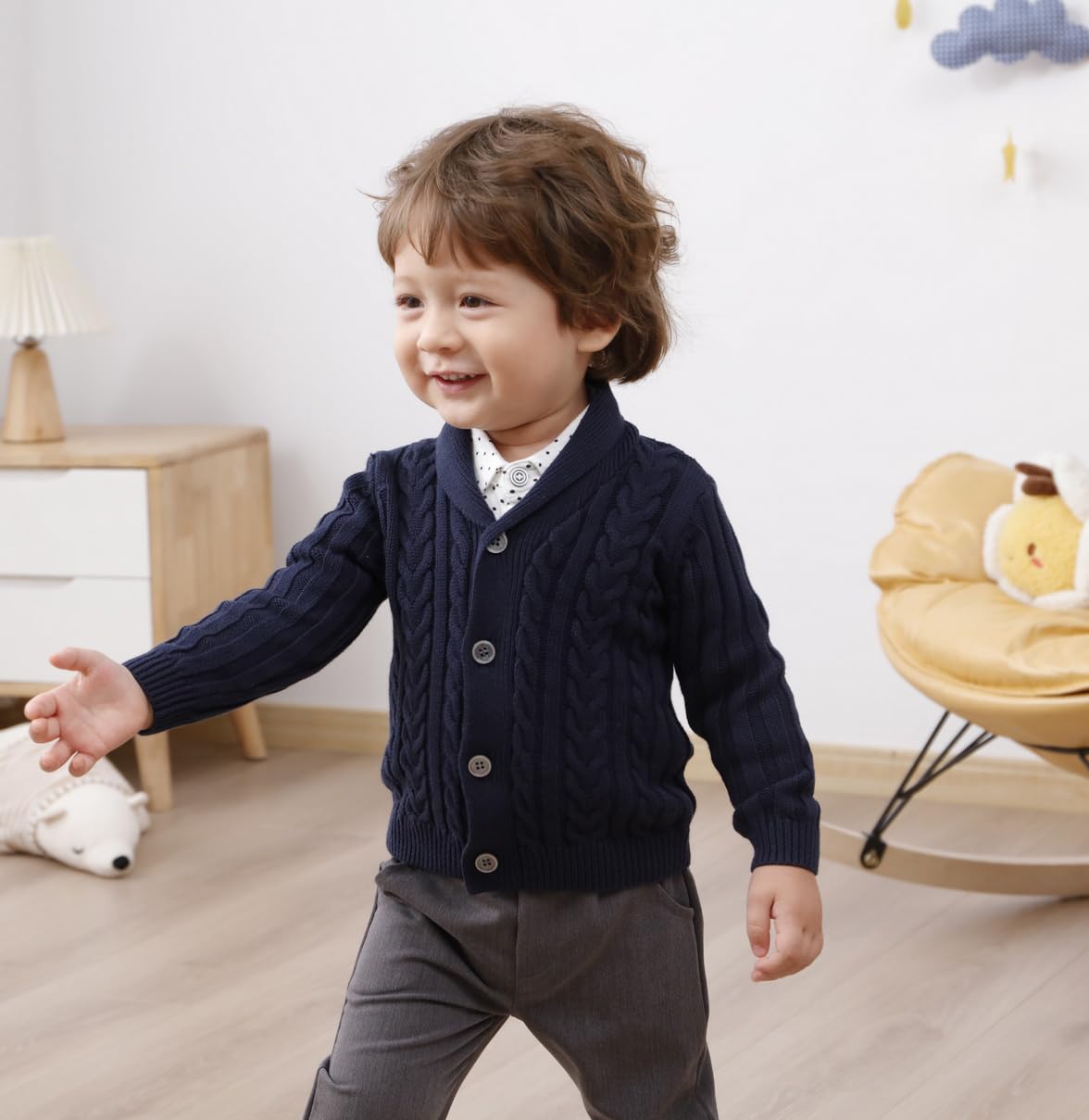 Feidoog Infant Baby Boys Cardigan Crochet Sweater V-Neck,Toddler Knit Button up Knitted Pattern Pullover Sweatshirt,Blue,6-12M