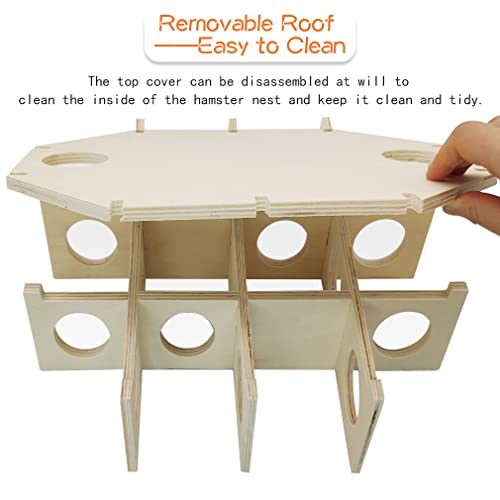 BNOSDM Multi-Chamber Hamster Hideout Maze Wood Multi-Room Hide Hut with Cover Mice Secret Peep Shed Wooden Dwarf Hamsters House Tunnel Exploring Toys Habitat Décor for Gerbils