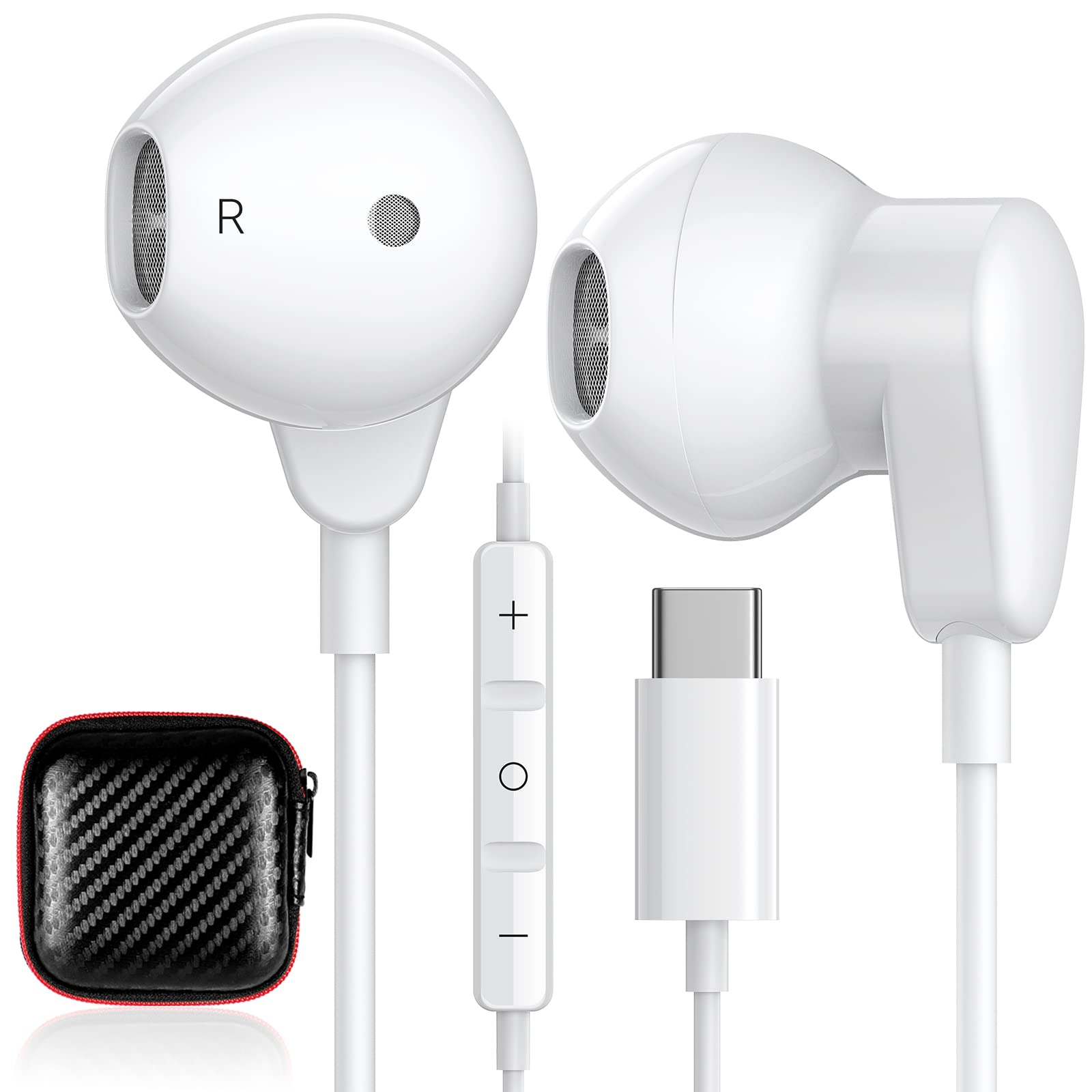 USB C Headphone for iPhone 16 Pro Max 15 Plus for Samsung S24 S23 FE S22 S21 S20 A53 A54 Galaxy Flip Type C Earphone with Mic Control Noise Canceling Wired Earbuds for Google Pixel 7 6a 7a 8 9 XL Fold