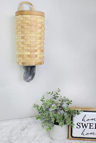 AuldHome Wicker Grocery Bag Holder (Natural); Wall-Mounted Rustic Farmhouse Plastic Bag Dispenser for Kitchen or Laundry Room