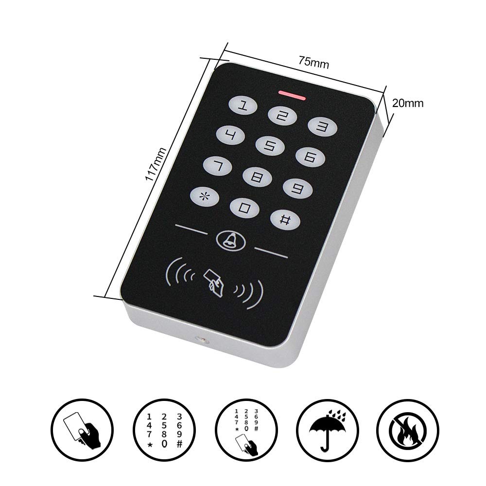 HFeng Access Control System Kit 125KHz RFID Keypad + DC12V 3A Power Supply Controller + Door Exit Button + 10pcs Keyfobs Card for Home Alarm Wooden/Metal/Glass Door