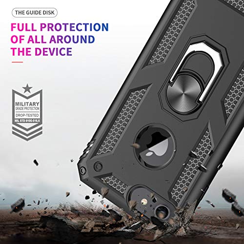 LeYi Compatible for iPhone 8 Case, iPhone 7 Case, iPhone 6s/ 6 Case with Tempered Glass Screen Protector [2 Pack], Military-Grade Protective Phone Case with Kickstand Ring for iPhone 6/6s/7/8, Black
