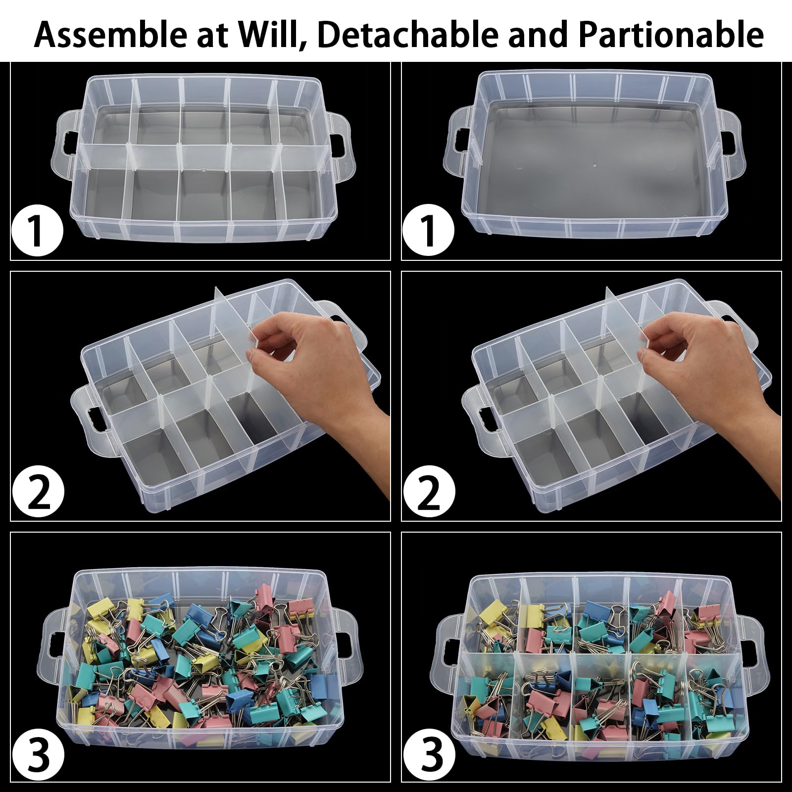 ACXFOND 6-Tier Stackable Storage Container Bead Organizer Box 60 Adjustable Compartments for Arts and Crafts, Toy, Fuse Beads, Washi Tapes, Beauty Supplies, Sewing Storage (Clear)