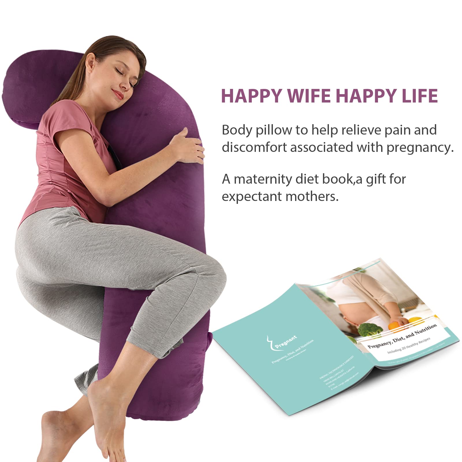 BATTOP Pregnancy Pillows for Sleeping,Maternity Body Pillow with Washable Cover,New Mom Gifts for Women,Support for Back,HIPS,Legs,Belly for Pregnant Women(Dark Purple)