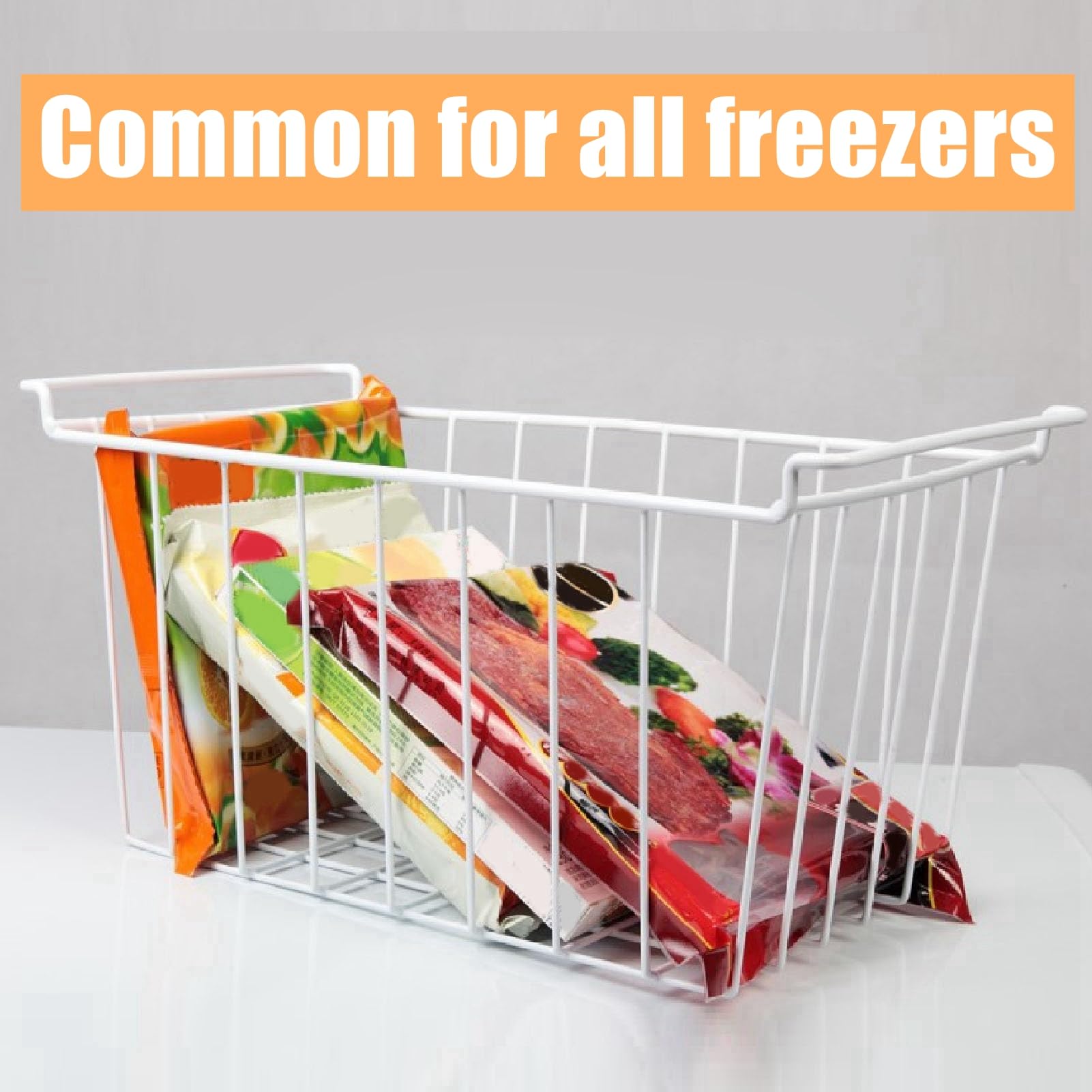 VBESTLIFE 2pcs Freezer Organizer Bins, Freezer Refrigerator Basket Storage Rack Bins, Metal Wire Baskets with Handles for Upright Refrigerator Chest Freezer (39x20x20cm / 15.4x7.9x7.9in)