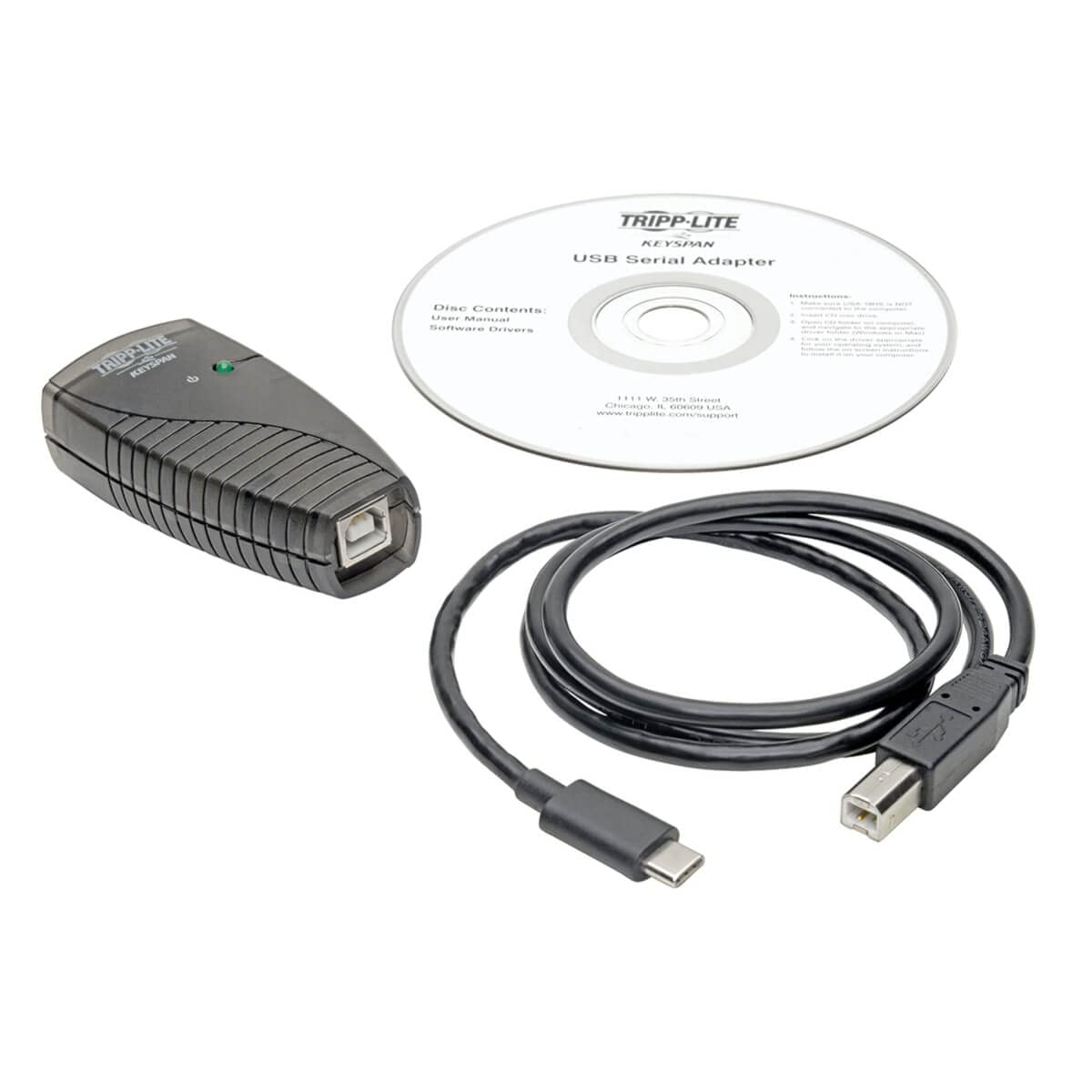 Tripp Lite Keyspan High Speed USB-C to Serial Adapter DB9 RS232 Cable, 3 Feet / 0.91 Meters, Windows Server & MacOS Compatible, 3-Year Warranty (USA-19HS-C)