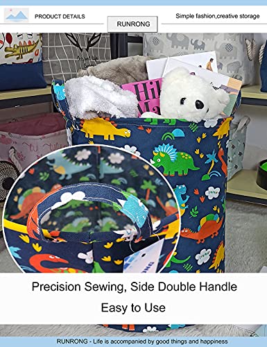 CherryPig RUNRONG Large Size Round Storage Basket Foldable Waterproof Canvas Laundry Hamper with Handles Nursery Organizer for Bedroom/Living Room/Bathroom(Round Dinosaur Paradise)