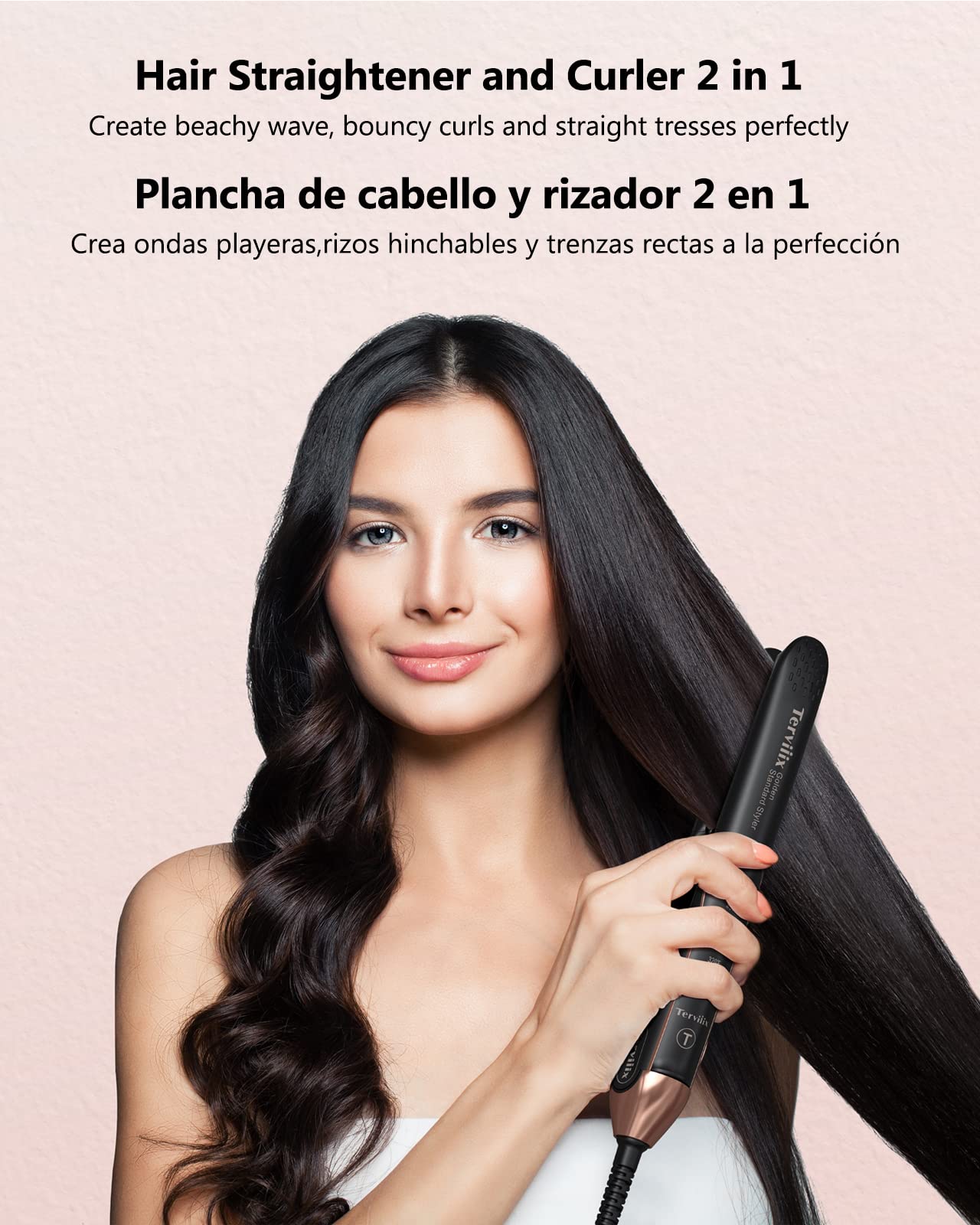 Terviiix Plancha De Cabello Professional 450°F, Non-Snagging Ceramic Flat Iron Hair Straightener 1 inch, 3X Less Damage Hair Iron Straightener and Curler, 15s Fast Heating, 5 Adjustable Heats