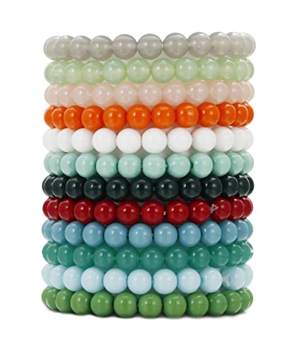 BOMAIL 12Pcs 8mm Beaded Stretch Bracelet Handmade Round Glass Bracelet for Women Multicolor Matte Beads Elastic Bracelet Gifts