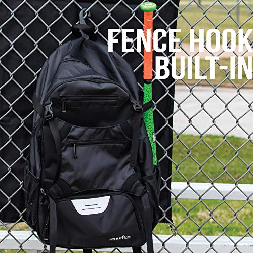 Athletico Advantage Baseball Bag - Baseball Backpack with External Helmet Holder for Baseball, T-Ball & Softball Equipment & Gear for Youth and Adults | Holds Bat, Helmet, Glove, Shoes (Black)