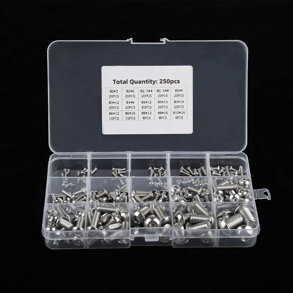 ZXY-NAN Screws Set, 250pcs M2/ M2.5/ M3 /M4/ M5/ M6/ M8/ M10 Machine Screws Set for Laptop/Keyboard/Phone/PC