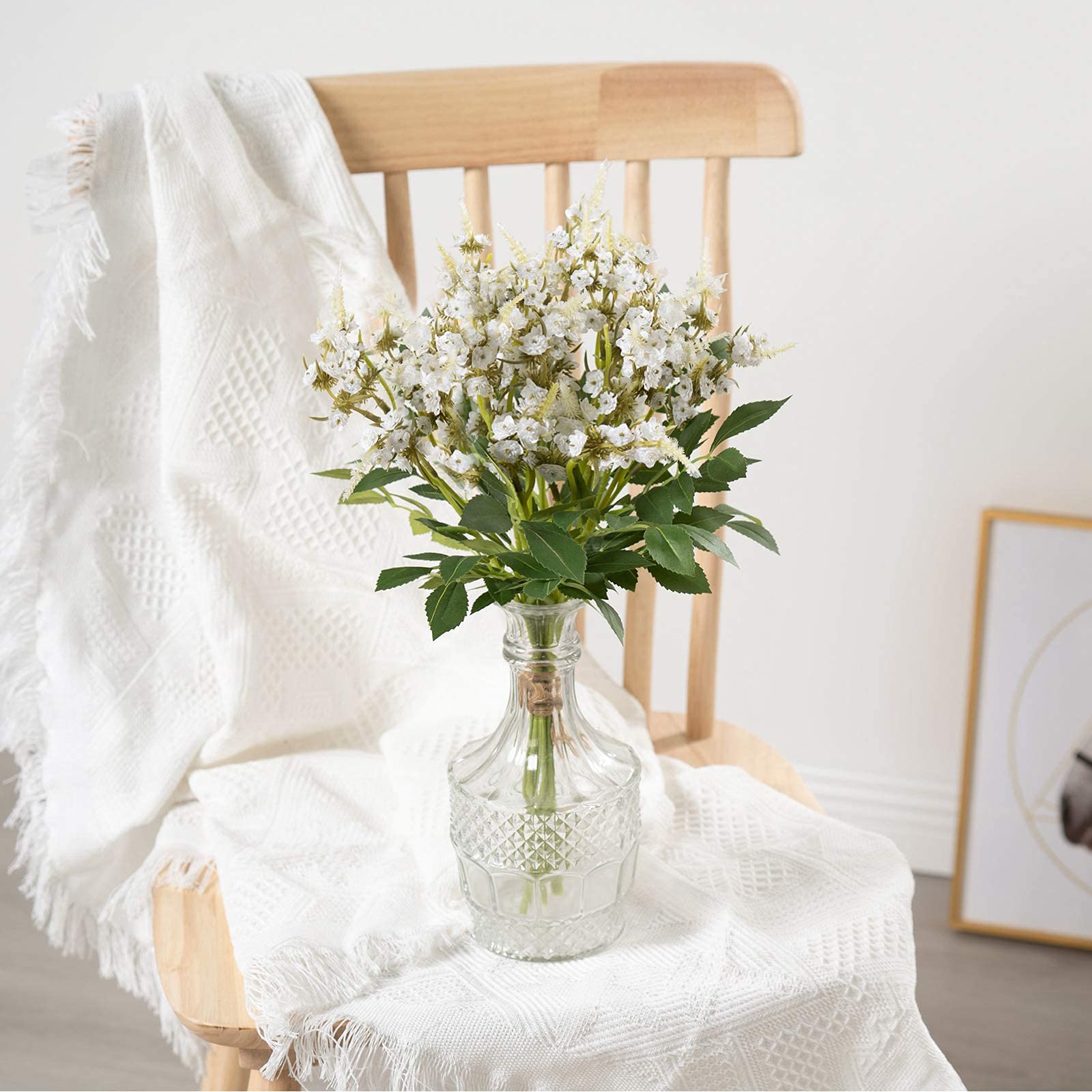 Houele - 6 Pcs Artificial White Flowers, Artificial Plants & Flowers, Long Stem Plastic Flowers for Home Hotel Office Wedding Party Garden Decor