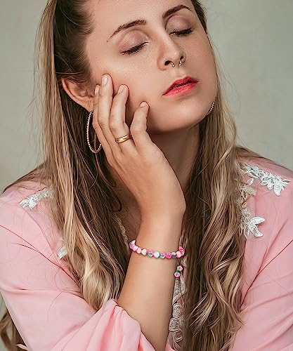 BOMAIL 12Pcs Natural Semi-Precious Gemstones Bracelets - Adjustable Round Beaded Bracelets Reiki Healing Crystals Beads Bracelet for Women Men