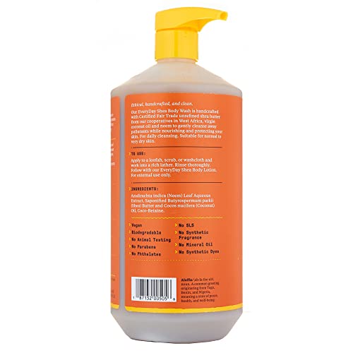 Alaffia EveryDay Shea Body Wash, Naturally Moisturizing Cleanser for All Skin Types with Fair Trade Shea Butter, Neem & Coconut Oil, Unscented, 32 fl oz