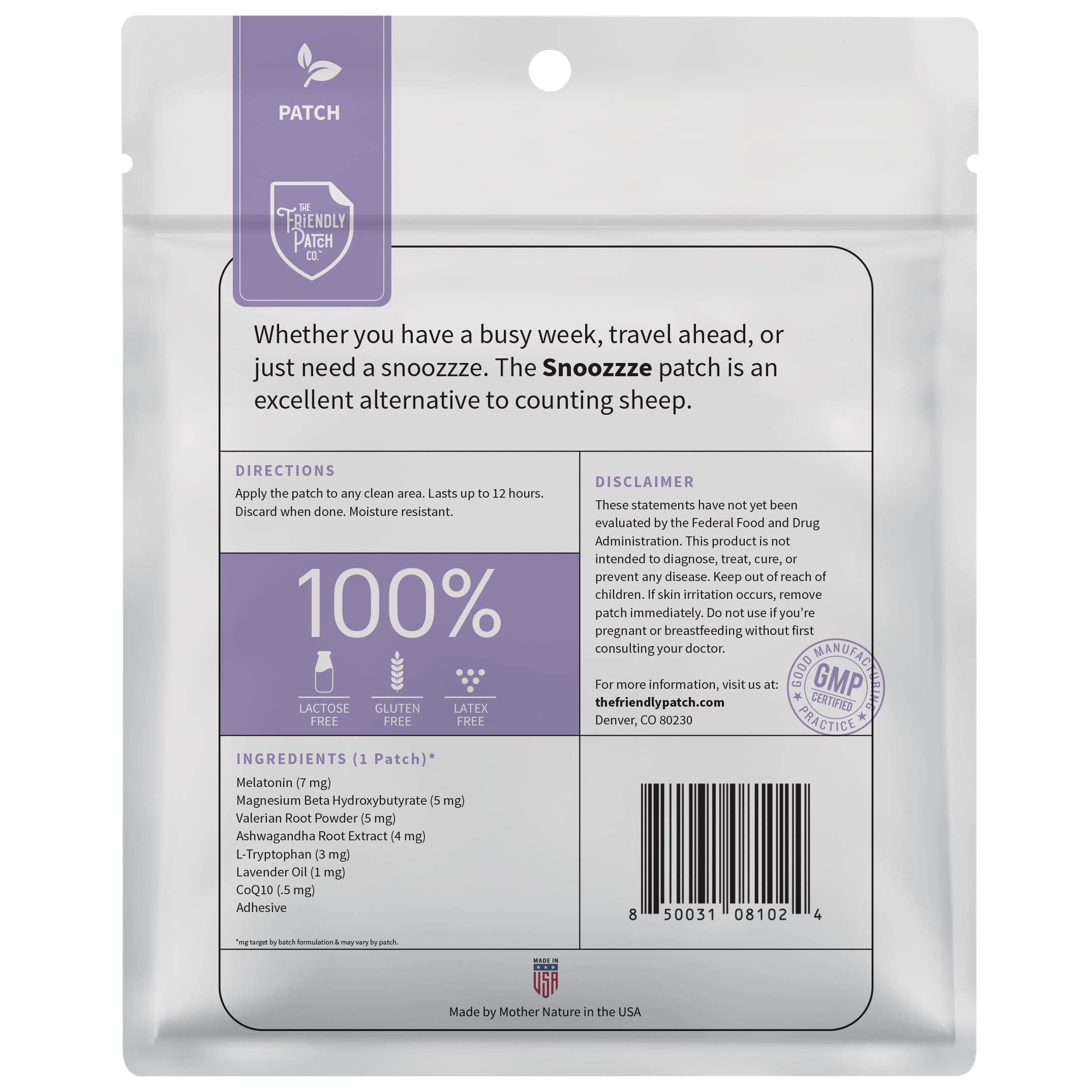 The Friendly Patch 28 Day Sleep Patches Snooze for Sleep Aid Support | Natural Sleeping Aid with Melatonin 7mg and Magnesium