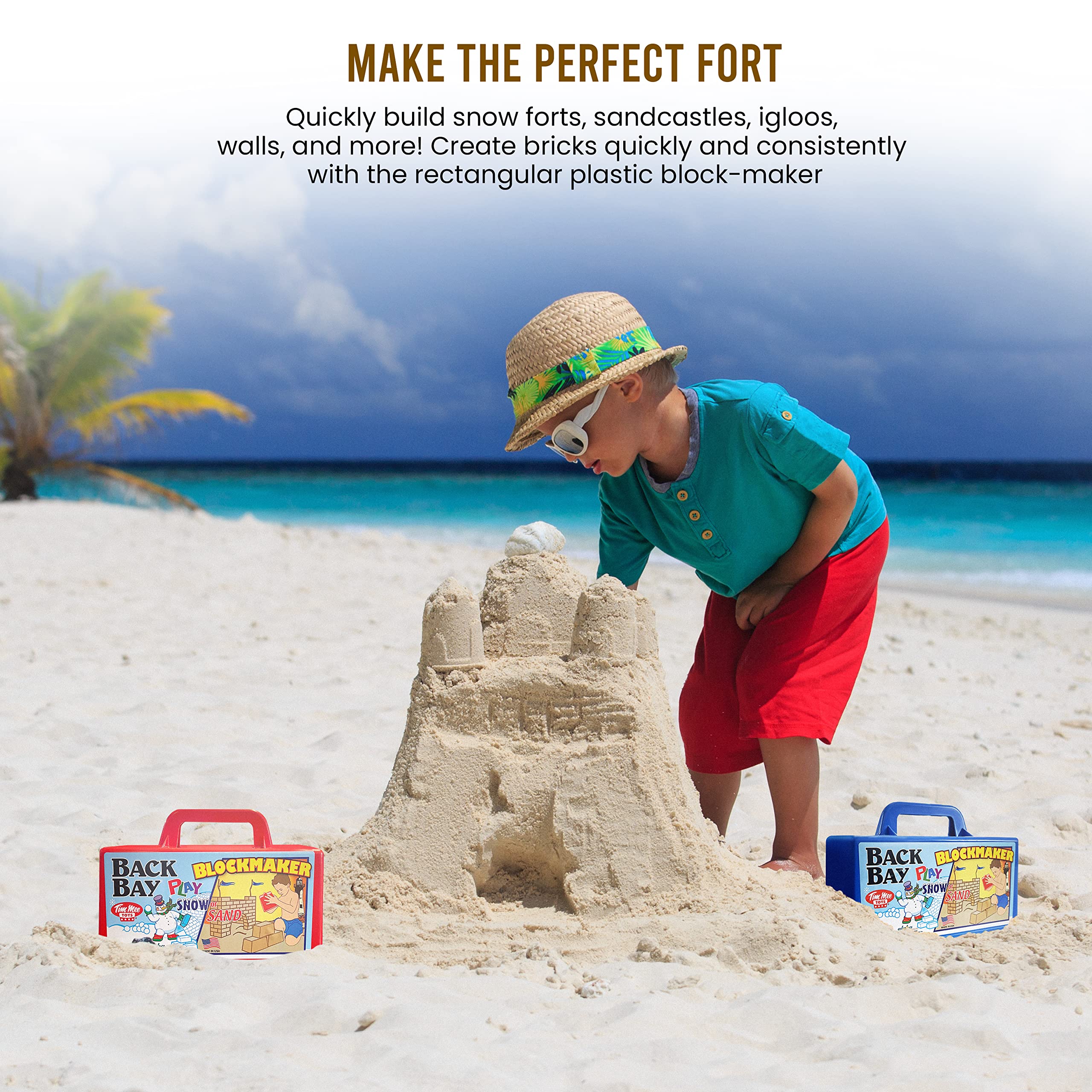 Back Bay Play Sand Castle Block Maker Beach Toys - Sand & Snow Molds Fort Building Sets for Kids - All Ages -Indoor/Outdoor Made in USA (Arctic Blue 2 Pack)
