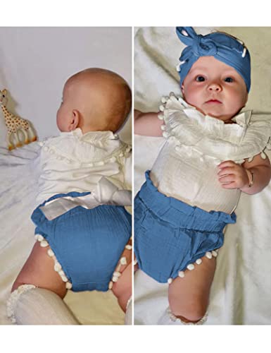 Newborn Baby Girls Clothes Floral Sleeve Romper+ Floral Short Pant 2pcs Summer Outfit 0-3 Months Blue