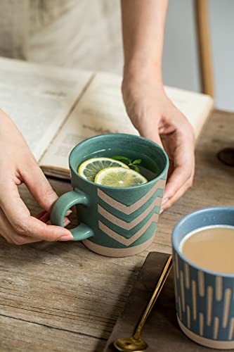 Buren Ceramics 14oz Coffee Mugs Set of 4, Perfect for Latte, Green Tea, Cappuccino and Beverages. Microwave and Dishwasher Safe Cups. Modern Theme Matte Finish, Makes a Great Gift