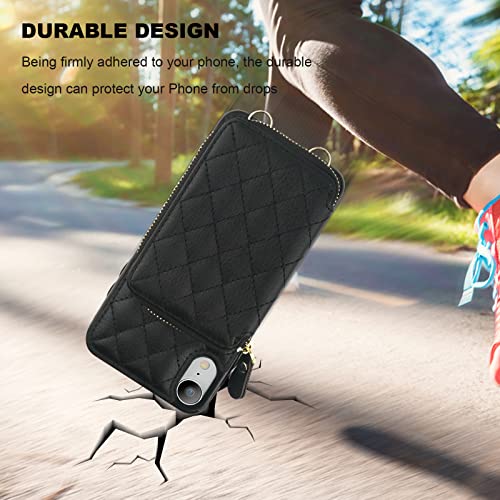 Bocasal Crossbody Wallet Case for iPhone Xr, RFID Blocking PU Leather Zipper Handbag Purse Flip Cover, Kickstand Folio Case with Card Slots Holder Wrist Strap Lanyard 6.1 Inch (Black)