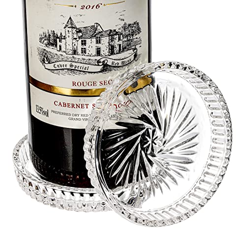 AVLA 8 Pack Crystal Drink Coasters, Glass Round Cup Mat, Clear Decorative Wine Bottle Coasters Barware Set for Table Protection of Home Kitchen, Dining Room, Patio, Coffee Shop, 3.75", Carved Design