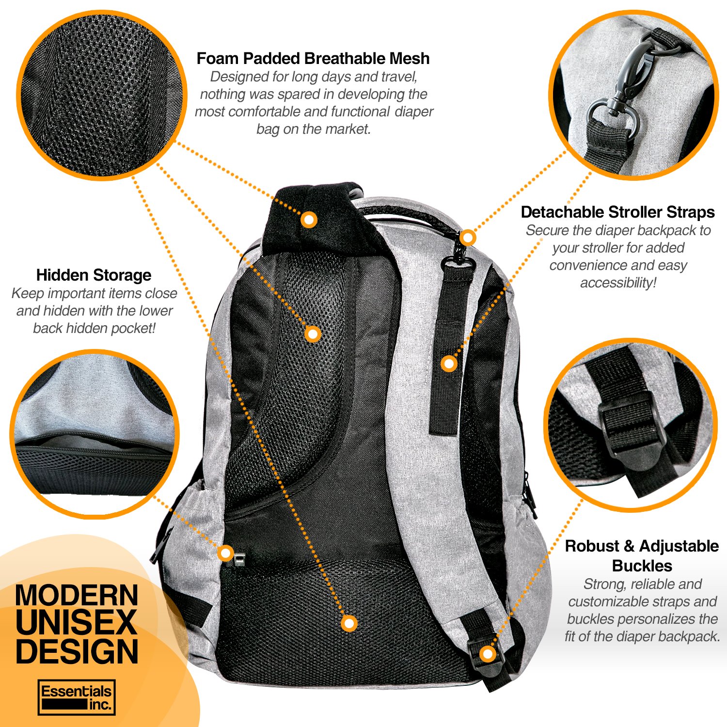 Diaper Bag Backpack with Stroller Straps, Baby Changing Mat & Multi Pockets - Insulated Milk Bottle Pockets, Water Resistant, Large Unisex Design for Men & Women (Large)