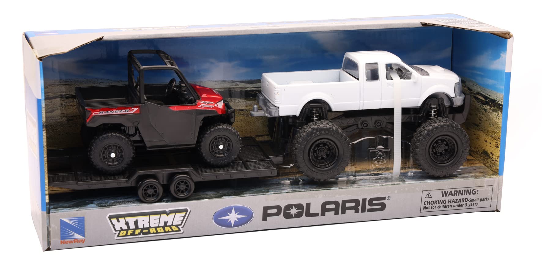 New Ray Toys Black/Gold/White Die-Cast Replica Pickup with Polaris Mini Ranger RZR XP-1000 50076
