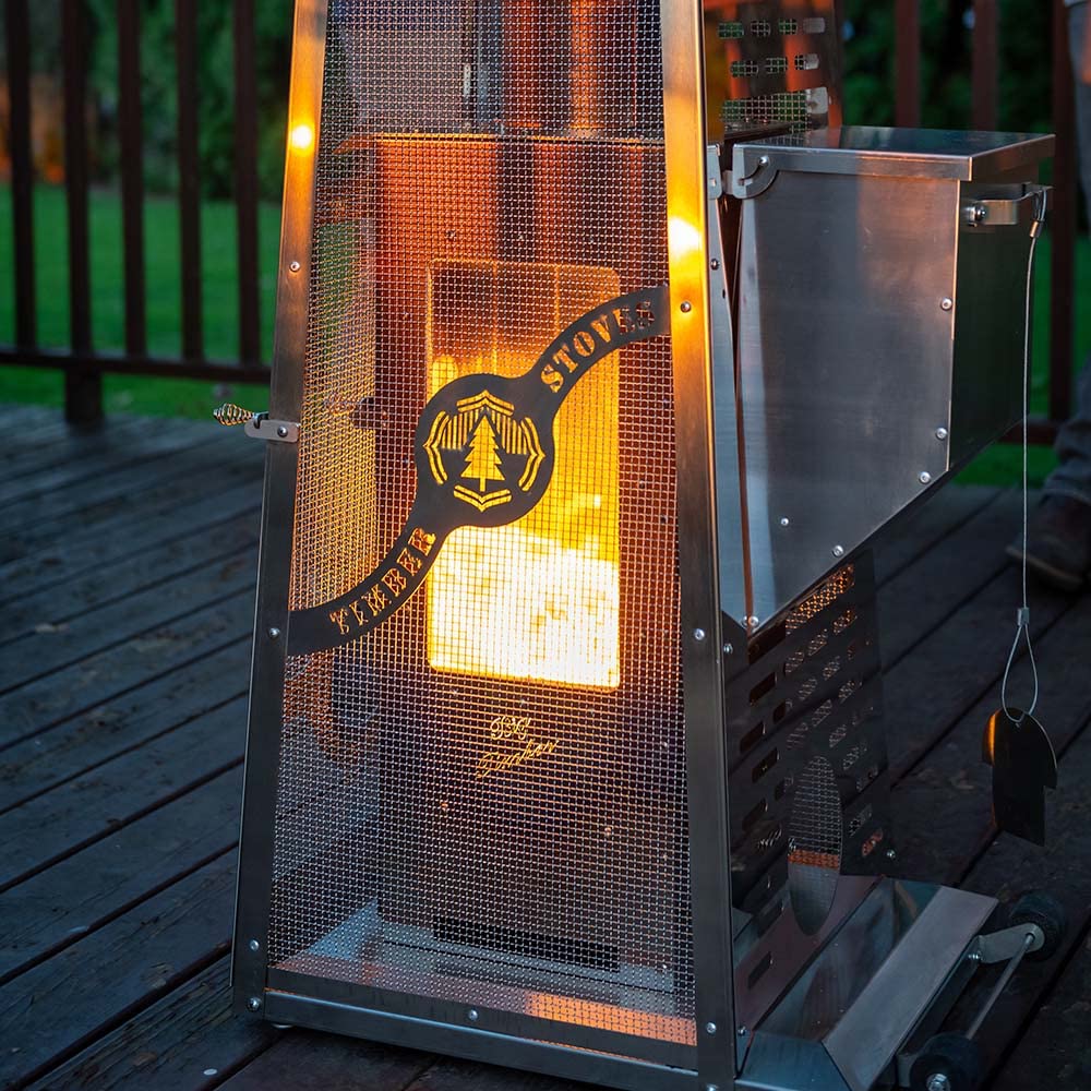 90,000 BTU Stainless Steel Outdoor patio Heater, 12 Ft Heating Radius, Wood Pellet Fired (Big Timber Elite | Revere Edition))