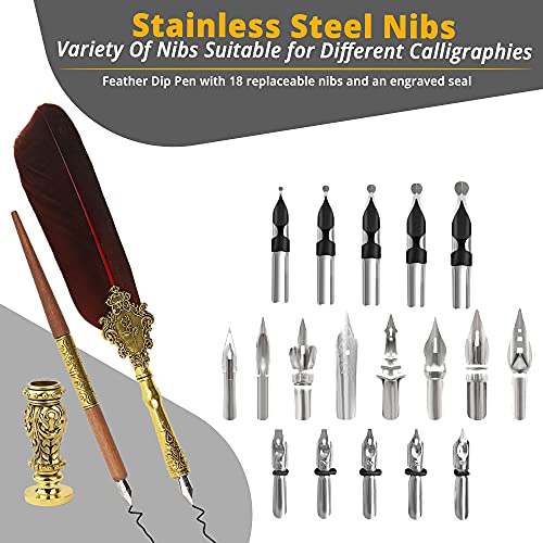 Calligraphy Set For Beginners, Calligraphy Pens for beginners, Calligraphy Pen Set, Calligraphy Kit for Beginners, feather pen, quill pen, quill and ink set, Wooden Feather Pen with Wax Stamp Set