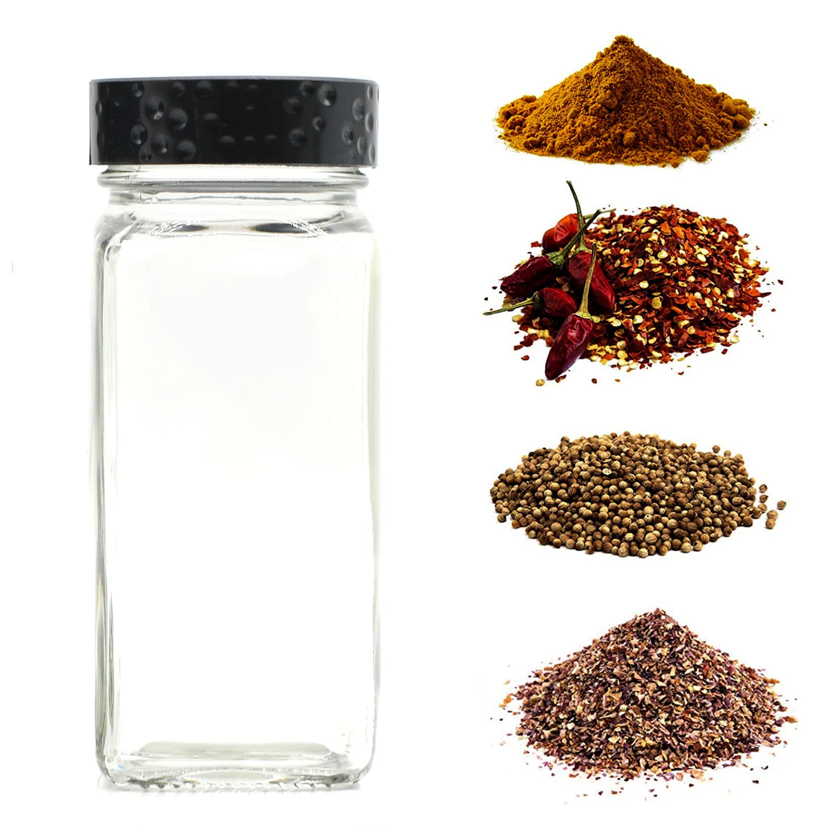 6pcs Black Spice Jars, 4 oz Glass Seasoning Bottles, Spices Container, Empty Spice Jars , Square Spice Bottles with Airtight Plastic Caps with Shaker Lids