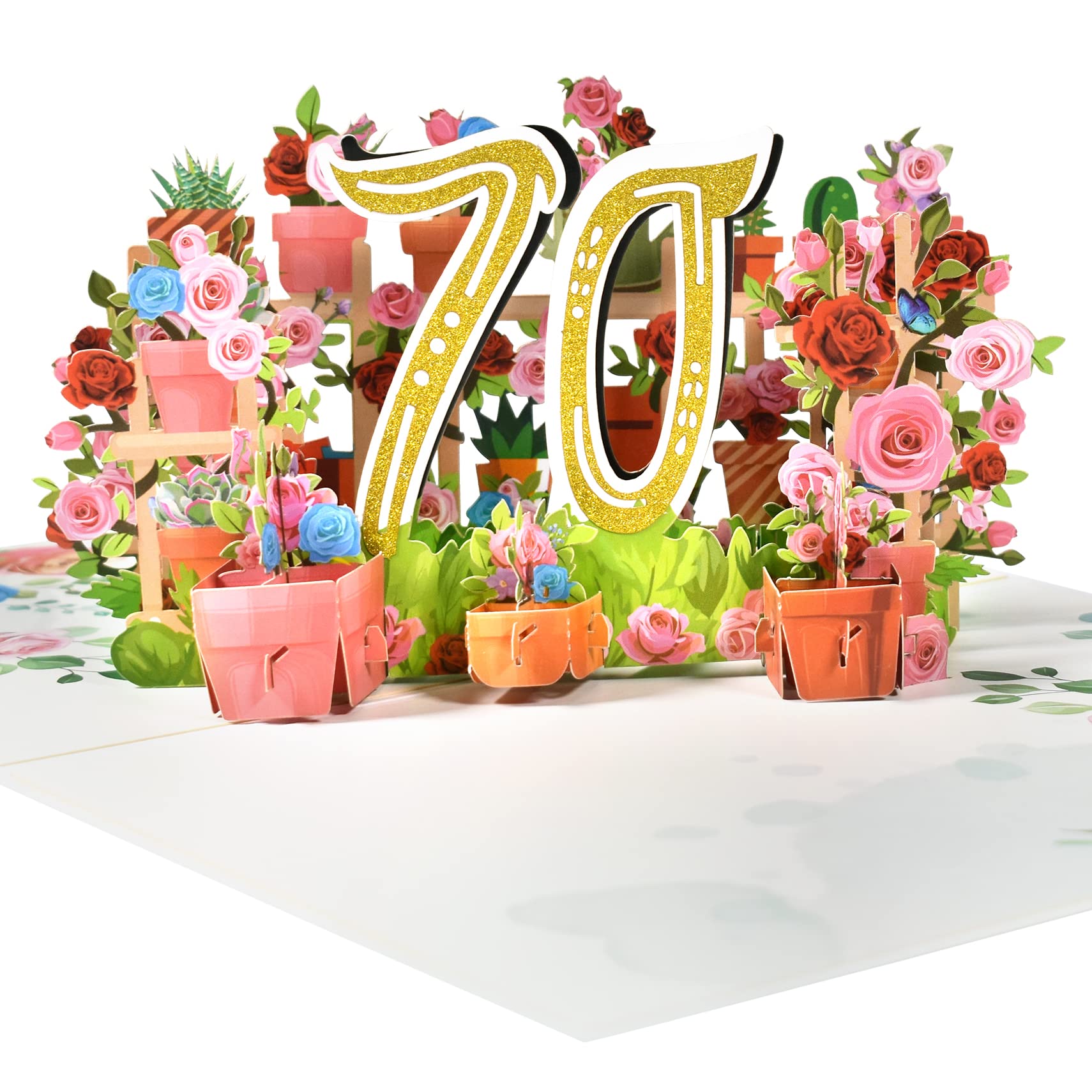 GREETING ART 70th Birthday Card with Pop-Up Design, Laser Cut, Folds Flat, Includes Envelope and Note Card