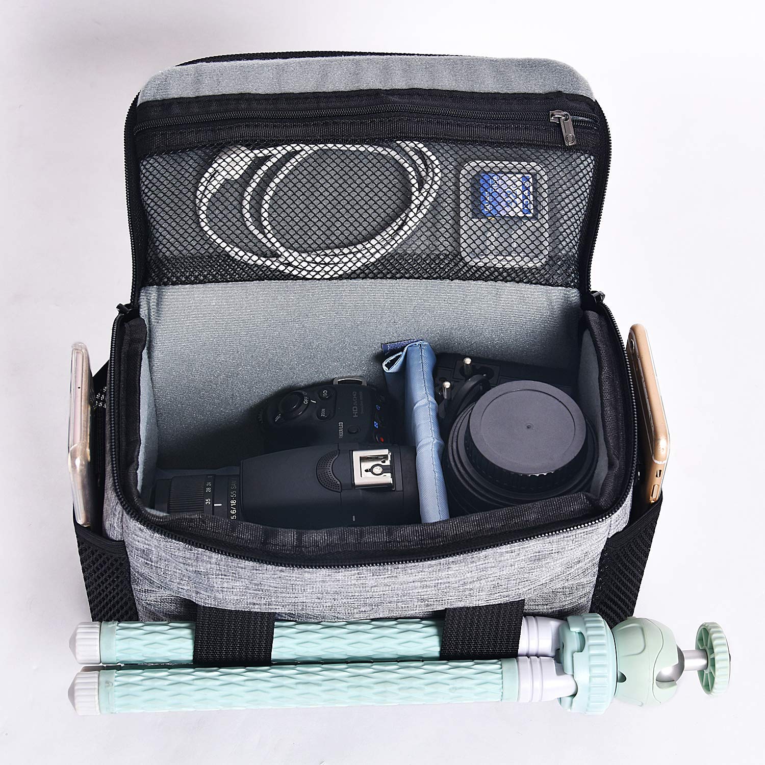 FOSOTO Compact SLR/DSLR Stylish Camera Bag Case Compatible for Nikon P900 B500 D3500 D5600 D7500, Canon EOS T6 T7i T5 4000D 80D, Sony A73 Mirrorless Camera Shoulder Case Waterproof Rain Cover (Gray)