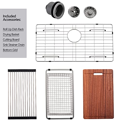 32 Gray Undermount Workstation Kitchen Sink, Dorzom 32βx19β Metallic Matte Gray Stainless Steel Undermount 18 Gauge 10 Inch Deep Single Bowl Workstation Ledge Kitchen Sink with Accessories
