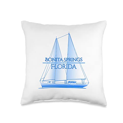 Bonita Springs Florida Sailing Nautical Designs Bonita Springs Florida Coastal Nautical Sailing Sailor Throw Pillow, 16x16, Multicolor