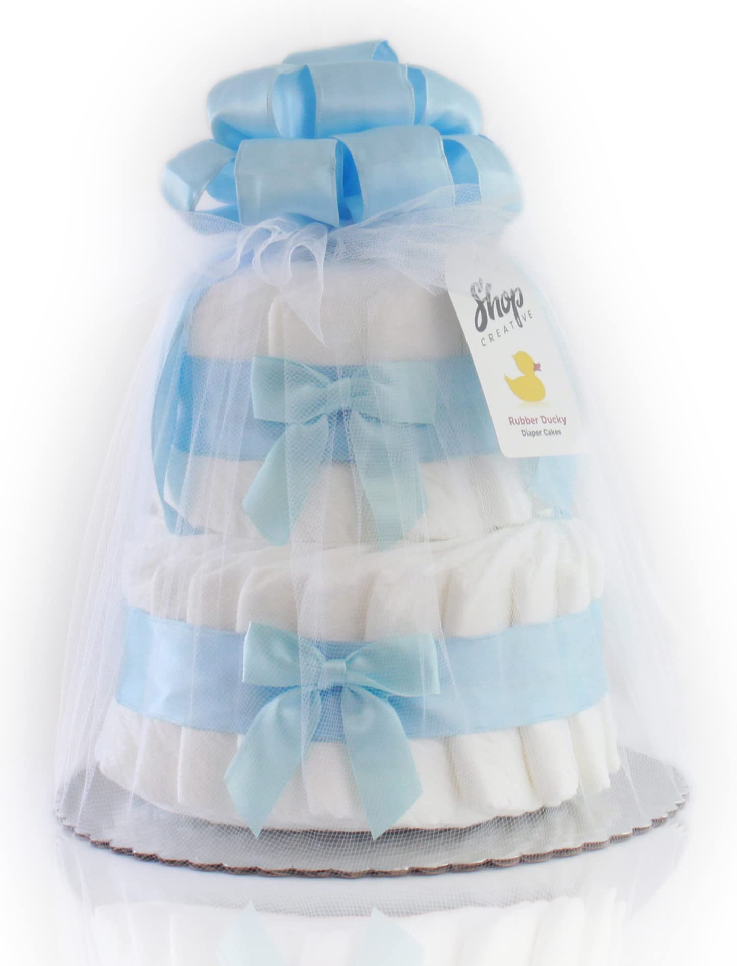 Classic Pastel Baby Shower Diaper Cake (2 Tier, Blue)