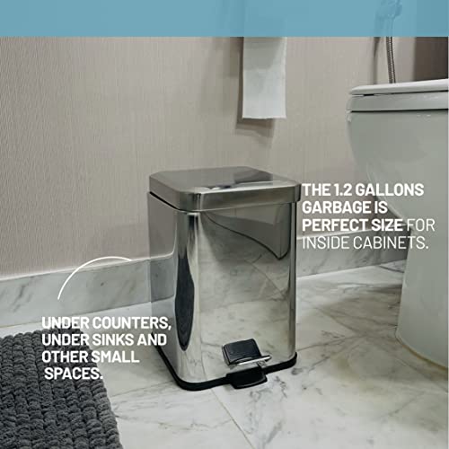 AWENN - Kitchen Garbage Trash Can with Lid and Pedal - Touchless Round Shape Waste Bin - Stainless Steel Dustbin with Removable Inner Bucket for and Outdoors β Gray (1.6 Gallon β 6 Liters)