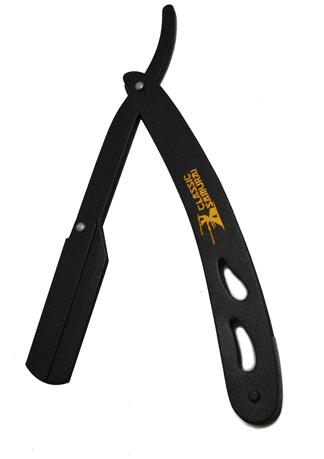 Classic Samurai CS-102 Stainless Steel Professional Barber Straight Edge Shavette Cut Throat Razor (Matte Black + 100 Lord Blades)