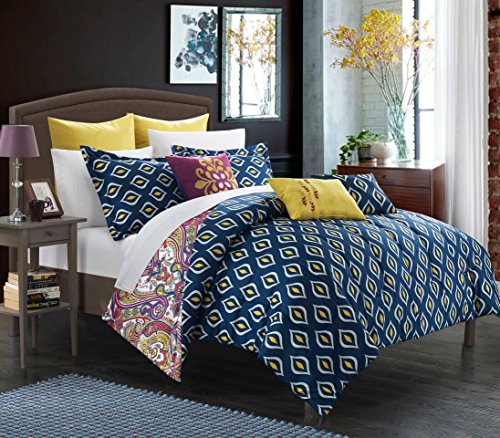 Chic Home Mumbai 8 Piece Reversible Comforter Set/Printed Luxury Bed in a Bag, Queen