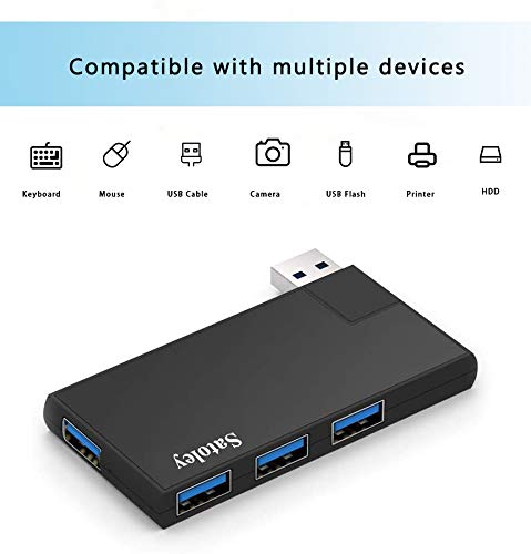 USB 3.0 HUB, Satoley Slim USB HUB 4 Port Aluminum USB Adapter with Rotating USB Connection for Surface Pro Laptop, Notebook PC, MacBook and More, Black