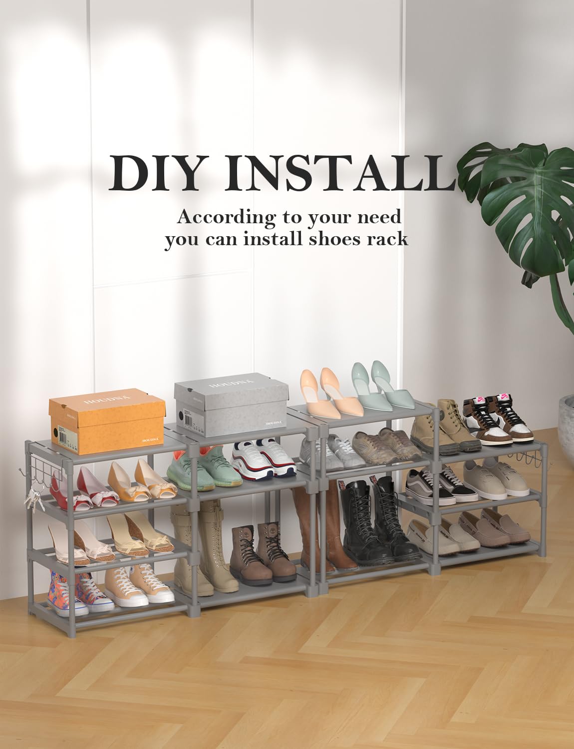 TIMEBAL Grey 8-Tier Shoe Rack Storage Organizer, 25-28 Pairs Shoes Shelf Organizer, Removable & Dust Large Stackable Shoe Rack for Boot & Shoe Storage