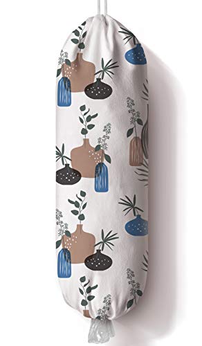 Boho Plastic Bag Holder and Dispenser,Decorative Farmhouse Grocery Bag Organizer,Shopping Trash Bag Storage Carrier for Kitchen,Gifts for Women Birthday Christmas 23"x9"-Plant Collection