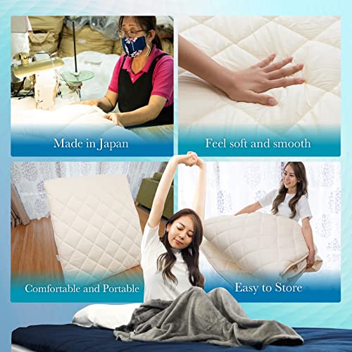 FULI Japanese Futon Mattress, 100% Cotton, Foldable & Portable Floor Lounger Bed, Roll Up Sleeping Pad, Shikibuton, Made in Japan (White, Twin)