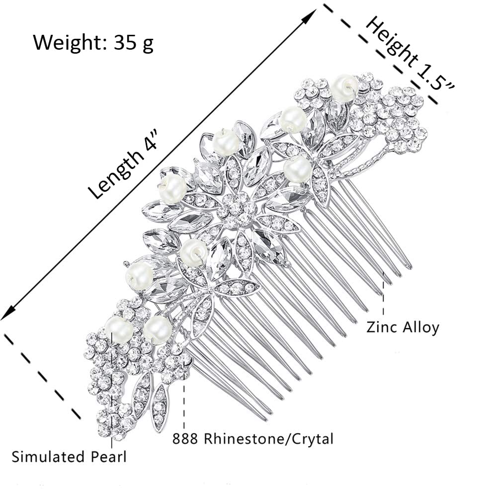 Hapibuy Crystal Wedding Hair Comb Bridal Hair Comb Pearl Wedding Headpiece Silver Hair Accessories