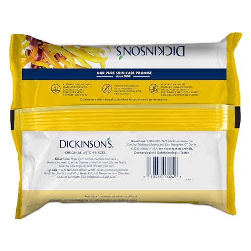 Dickinson's Original Refreshingly Clean Daily Cleansing Cloths, Witch Hazel and Aloe, 25 Count