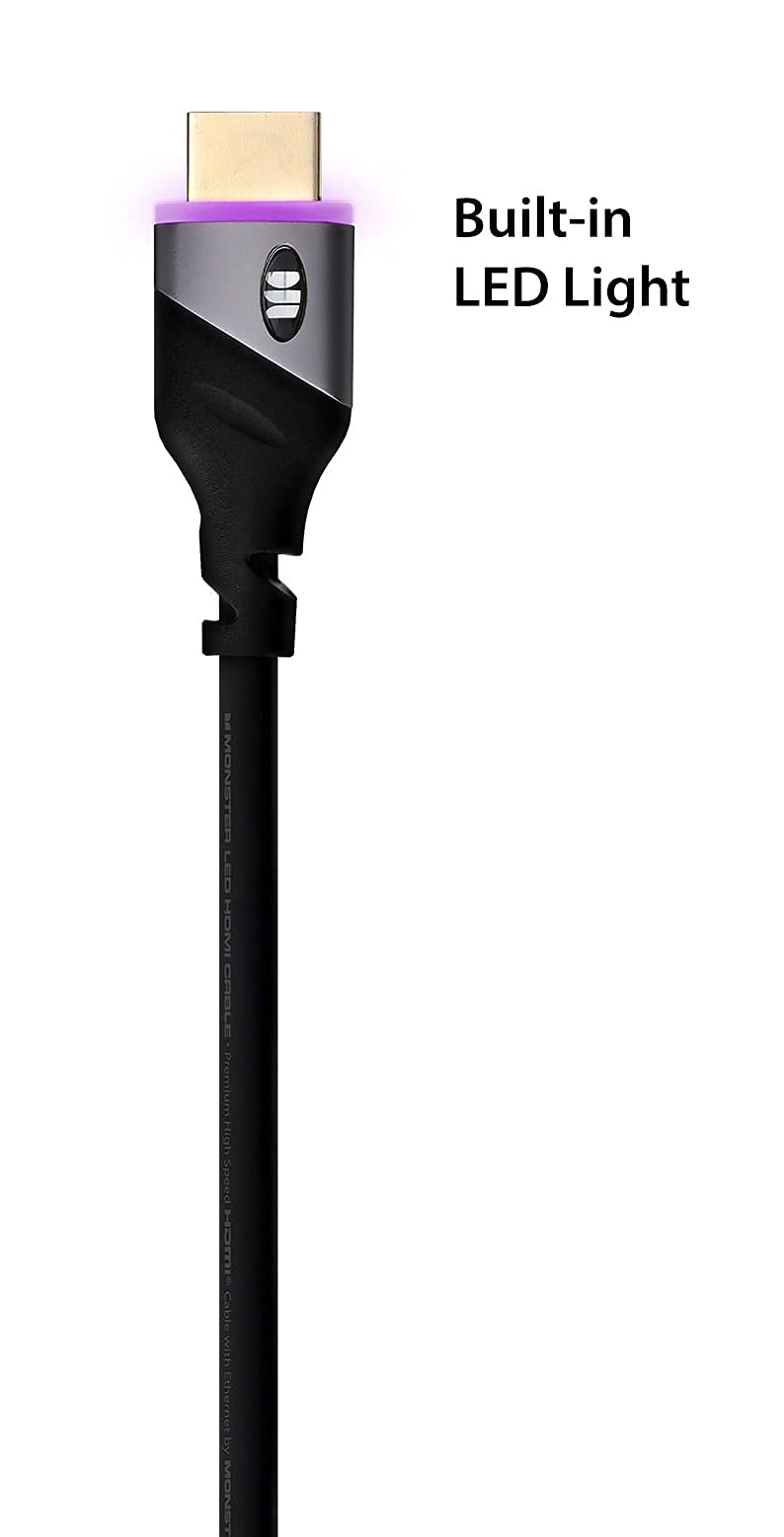 Monster 6ft High Speed 4K HDR Hdmi Cable with Built-in Purple Led Light, Gaming, Video, and Computer