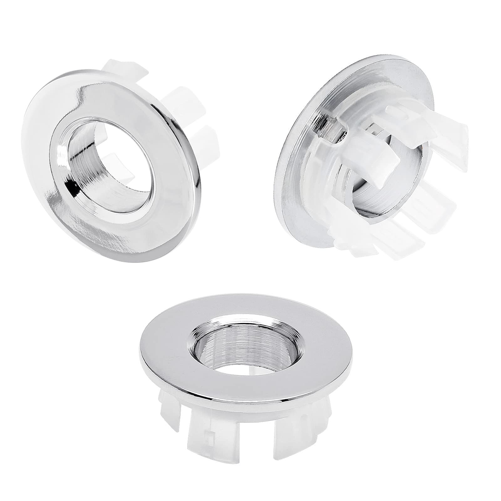 Qjaiune 3 Pack Bathroom Sink Overflow Trim Ring, Electroplating Chrome Overflow Drain Cover Round Basin Cover, Vanity Sink Overflow Cap Small Sink Insert, Brass Hole Cover for Kitchen Bathtub